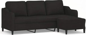3místná pohovka s podnožkou černá 180 cm textil 3201139