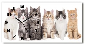 Wallmuralia Moderní skleněné hodiny na stěnu Šest koček 60x30 cm