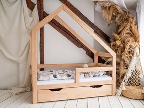 Woodisio Domečková postel NELA PLUS Variant: 160 x 80, Barva: Přirodní dřevo, Veľkosť: S úložným prostorem