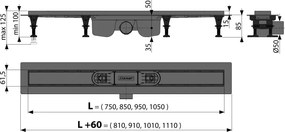 Alcadrain Podlahový žlab s okrajem pro perforovaný rošt nebo vložení dlažby - APZ12-850