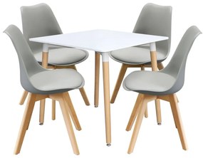 Jídelní stůl 80x80 QUATRO bílý + 4 židle QUATRO šedé