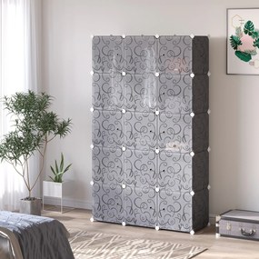 HOMCOM DIY systém polic pro šatníky s 2 velkými a 9 malými kostkami - DIY organizér, botník, úložný regál na knihy a hračky, černý 111 x 47 x 183 cm