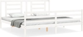 Rám postele s čelem bílý 200 x 200 cm masivní dřevo 3194722