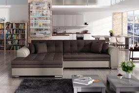 Sedačky-nábytek, SYDNEY moderní rozkládací rohová sedačka s širokou lenoškou, hnědá, 295x195 cm