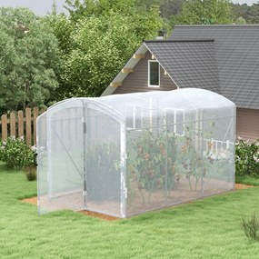 Outsunny PE Skleník, 3 x 2 x 1,95m Tunelový Skleník, Větruodolný Rajčatový Dům, Skleník s 1 Dveřmi, pro Zahradu, Balkon, Transparentní