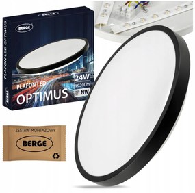 BERGE Stropní kulatý LED panel - 24W - 1920lm - černý - neutrální bílá