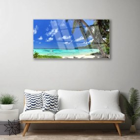 Obraz na skle Palma Strom Moře Krajina 125x50 cm