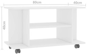 TV stolek Pitted s kolečky - bílý vysoký lesk | 80x40x40 cm