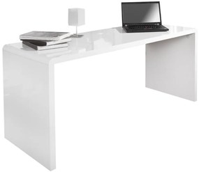 OnaDnes -20% Moebel Living Bílý lesklý dřevěný pracovní stůl Bersh 140 x 60 cm
