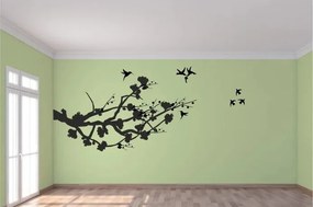 Samolepka na zeď pro interiér větve stromu a létající ptáci 60 x 120 cm