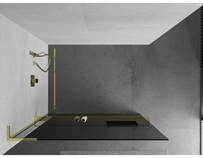 Mexen Kioto+ L, sprchová zástěna Walk-In s poličkou a věšákem 80 x 200 cm, 8mm šedé sklo, zlatý lesklý profil, 800-080-123-50-40