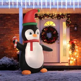 HOMCOM Nafukovací vánoční dekorace, 2,5 m nafukovatelný vánoční tučňák s 3 LED světly, 162 x 100 x 250 cm, vícebarevný