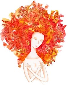 Barbora Brůnová | Oranžová víla Rám: Černý, Velikost: 30 x 20 cm