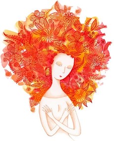 Barbora Brůnová | Oranžová víla Rám: Dubový, Velikost: 60 x 40 cm