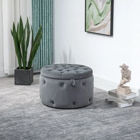 HOMCOM puf s úložným prostorem čalouněný taburet úložný box kulatý otoman s víkem sametový vzhled šedý Ø60 x 40 cm do obývacího pokoje a ložnice | Ao…