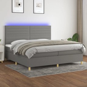 Box spring postel s matrací a LED tmavě šedá 200x200 cm textil