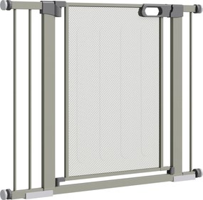 PawHut Bezpečnostní brána pro zvířata s dvojitým zámkem, automatické zavírání, šířka 75-103 cm, šedá