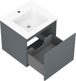 Mexen Rivel, koupelnová skříňka 50 cm s umyvadlem Otis, 1 zásuvka, drážkovaná, grafitová matná/bílá matná, 91A20-05047-1-BF66-W18M01