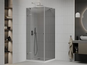 Mexen Roma, sprchový kout s 1-křídlými dveřmi 70 (dveře) x 70 (stěna) cm, 6mm šedé sklo, chromový profil + slim sprchová vanička 5cm bílá, 854-070-070-01-40-4010