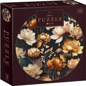 INTERDRUK Kulaté puzzle Flowers: Zlaté květy / 500 dílků / průměr 63 c