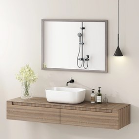 HOMCOM zrcadlo na stěnu 50 × 70 cm – obdélníkové dekorativní závěsné zrcadlo do ložnice, koupelny, obýváku a předsíně, šedý rám