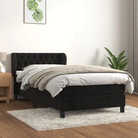 vidaXL Box spring postel s matrací 90x200 cm samet [3127650] Barva: Černá