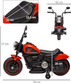 HOMCOM Elektrická motorka pro děti, 3 km/h, se 2 odnímatelnými tréninkovými koly, pro 1,5-3 roky, červená, bezpečné elektrické vozidlo | Aosom.de