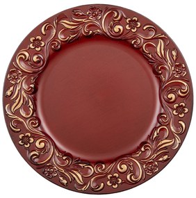 Červeno zlatý plastový dekorativní talíř s ornamenty - Ø 33*2 cm