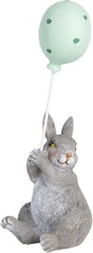 Dekorace šedý králík s modrým balónkem - 7*6*18 cm