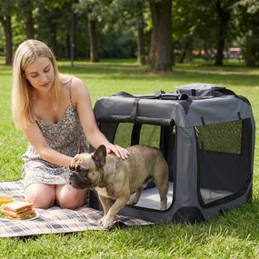 Costway Přepravka pro psy skládací přenosný přepravní box pro psy se – šedá