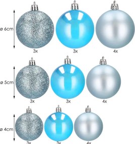 Vánoční baňky stříbrno-tyrkysové mix - 4/5/6cm, sada 30ks
