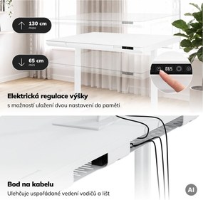 Elektrický psací stůl sit-stand se zásuvkou a bezdrátovou nabíječkou Qi bílý, 1600 mm: ELLIS
