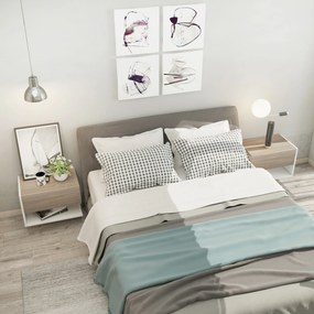 HOMCOM Sada 2 Floating Nočních Stolků Bez Noh K Hanging Noční Stolky s 1 Zásuvkou a Otevřenou Policou pro Ložnici 46x30x30 cm Dub a Bílá