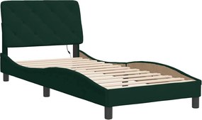 Rám postele s LED bez matrace tmavě zelený 90 x 190 cm samet 3213828