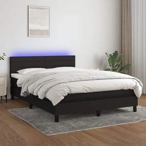 Box spring postel s matrací a LED černá 140x200 cm textil,  3133239