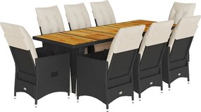 9dílný zahradní bistro set s poduškami černý polyratan 3277255
