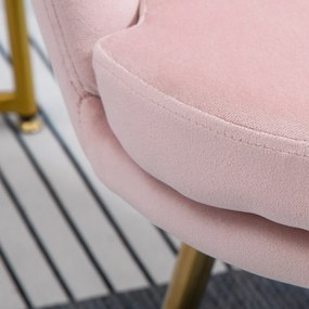 HOMCOM Křeslo do Obývacího Pokoj s Designem ve Tvaru Lotusu, Polstrované Křeslo s Kovovými Nohami, Sametový Vzhled, Jednoduché Křeslo do Ložnice, Růž…