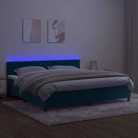 Box spring postel s matrací a LED tmavě modrá 200x200 cm samet 3134307
