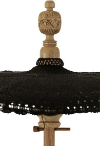 Černý boho slunečník s dřevěnou tyčí a střapci Lorie Wood - ∅ 140*250 cm
