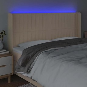 Čelo postele s LED krémové 203 x 16 x 118/128 cm textil 3124313
