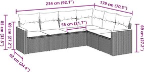 6dílná zahradní sedací souprava s poduškami černá polyratan 3258402