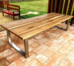 KULHÁNEK Zahradní stůl s nerezovou podnoží XXL Odstín nátěru: lazura - teak, Velikost desky: 250x90 cm