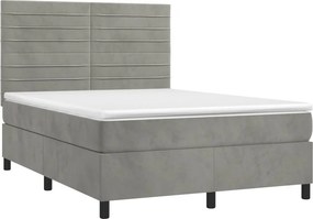 Box spring postel s matrací a LED světle šedá 140x190 cm samet 3136179