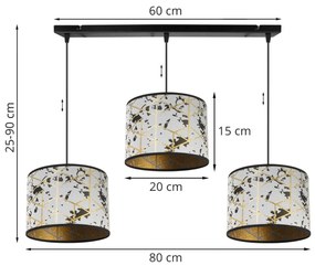Závěsné svítidlo Werona 5, 3x šedé textilní stínítko se vzorem, g