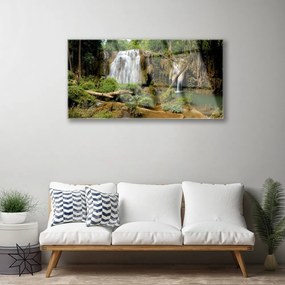 akrylový obraz Vodopád Řeka Les Příroda 100x50 cm