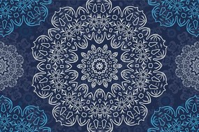 Samolepící tapeta modrá Mandala s abstraktním vzorem - 375x250 cm