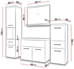 Koupelnová sestava s umyvadlem WINNA - dub sonoma / lesklá bílá + sifon ZDARMA
