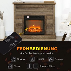HOMCOM Elektrický krb, 3D plamenový efekt, 3 nastavení, časovač, dálkové ovládání, přírodní dřevo