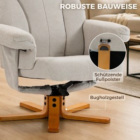 HOMCOM relaxační křeslo, opěradlo nastavitelné do 130°, otočné křeslo 360° s podnožkou, krémově bílé