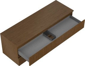 Mexen Rivel, koupelnová skříňka pod umyvadlo 140 cm s horní deskou, 2 zásuvky, drážkovaná, ořech, 91A20-14047-2-BFFC86
